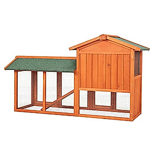 56''L Chicken Coop Rabbit Hutch, Indoor Outdoor Large Wooden Bunny Rabbit Hutch Hen Cage with Ventilation Door, Removable Tray & Ramp for Small to Medium Animals
