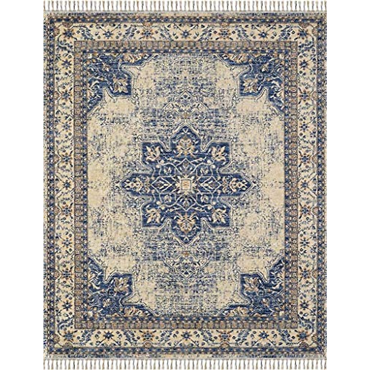 LUXE WEAVERS Otika 8693 Modern Oriental Premium Blue Area Rug 8x10, Geometric Fringe Rug