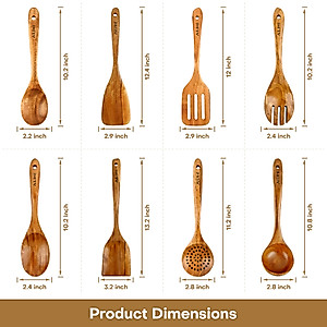 Wood Spoons for Cooking,Nonstick Kitchen Utensil Set,Wooden Spoons Cooking Utensil Set Non Scratch Natural Teak Wooden Utensils for Cooking(Teak 8 Pack)