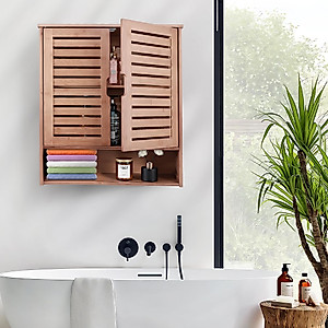 HYNAWIN Bamboo Wall Cabinet, Over Toilet Bathroom Furniture, Wall Mounted Storage Medicine Cabinet with Two Doors & Adjustable Shelves, for Bathroom, Kitchen, Living Room, Walnut