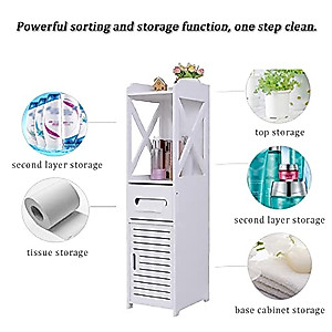 RUILOGOD Small Bathroom Storage Cabinet with Doors and Shelves Narrow Bathroom Cabinet Slim Bathroom Organizer Cabinet White YSBG-01 YSBG-01