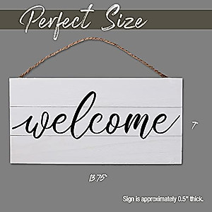 GSM Brands Welcome Wood Plank Hanging Sign for Home Decor (13.75 x 6.9 Inches)