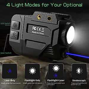 SIXRAY 500 Lumens LED Pistol Light with Blue Beam Laser Combo, Magnetic Charging Tactical Flashlight for Picatinny and Glock Rail, Handgun Weapon Light with Strobe Mode