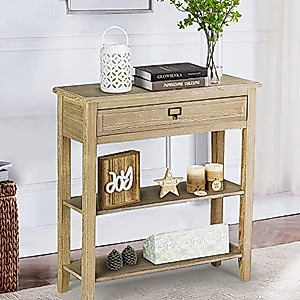 Wnutrees Console Sofa Table with Drawers, 3-Tier Farmhouse Entryway End Table with Open Storage Shelves, Accent Side Table for Hallway Living Room Bedroom, Wooden Top, Handcrafted Finish (Natural)
