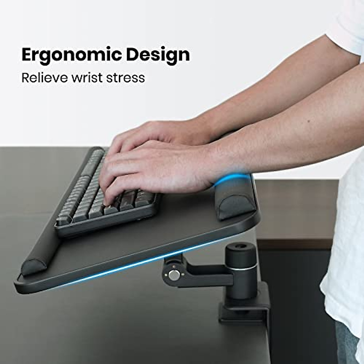 Tilt&Height Adjustable Keyboard Tray Under Desk or Above Desk - Klearlook 2 in 1 PU Leather Clamp-on Rotating Keyboard Platform w/Wrist Rest&Drawer(Under Desk,Upon Desk),25x11"Sit Stand Keyboard Riser