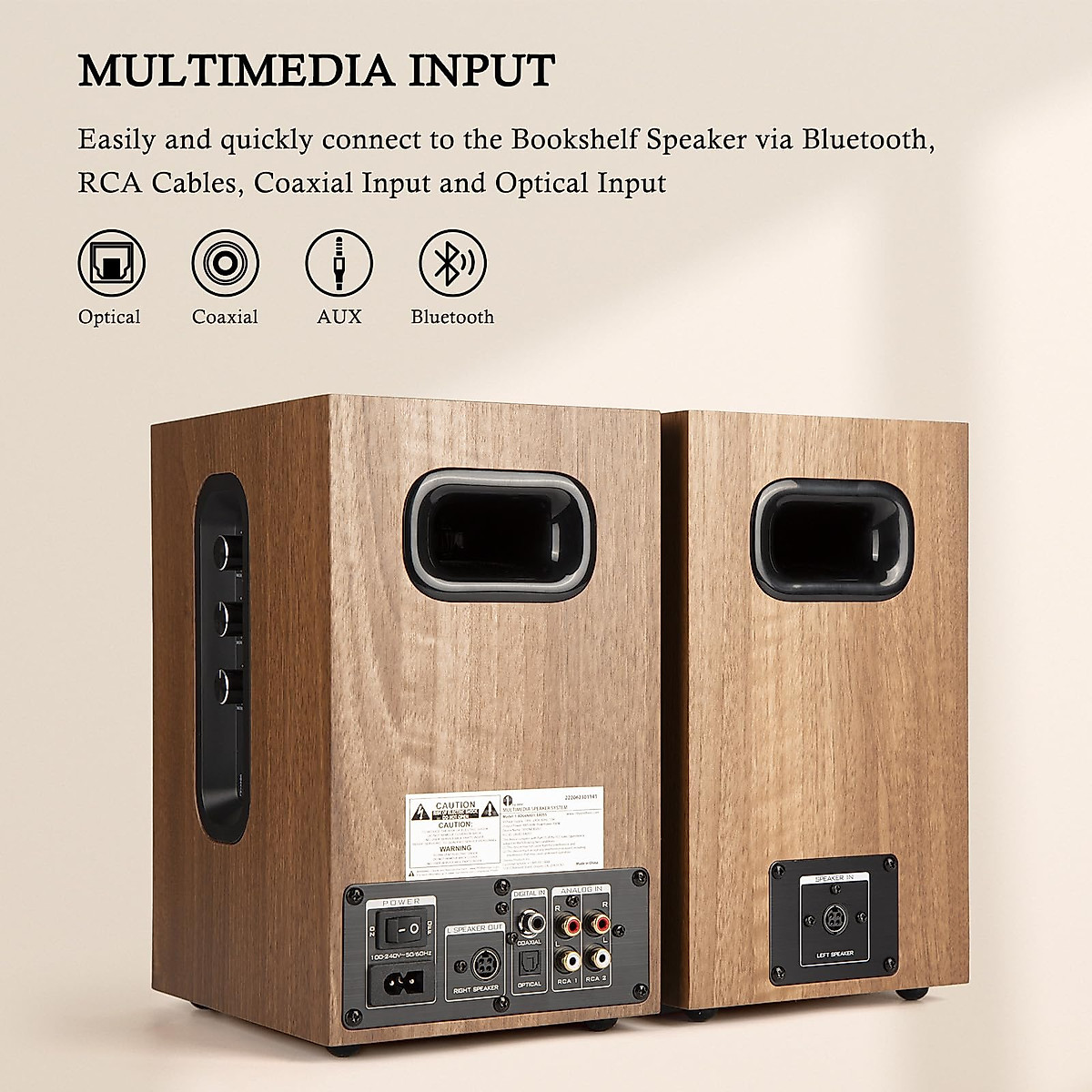 1 by ONE Bluetooth Bookshelf Speakers, Active 2 Way Speakers with 60 Watts RMS, 100 Watts Peak Power, Turntable Speakers with RCA x 2/Bluetooth/Coaxial/Optical