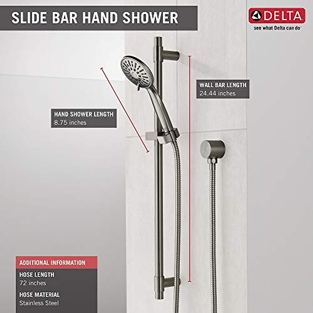 DELTA FAUCET 51361-SS Hand Shower 1.75 GPM w/Slide Bar 4S Handshower, Stainless
