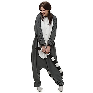 Unisex Adult Onesie Lemur Animal Pajamas One-Piece Cosplay Costume Women Man Halloween S