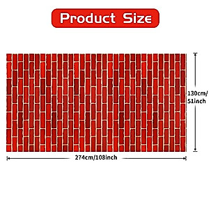 PHOGARY 3 Red Brick Tablecloth, Stone Wall Backdrop Xmas Decorations, Disposable Plastic Rectangular Table Covers, Photo Brick Decal Background for Winter Halloween Christmas Party