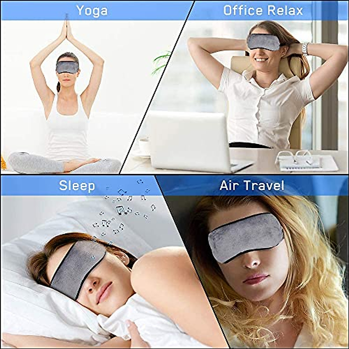 Brynnl Bluetooth Eye Mask Sleep Headphones, Wireless Music Light Blocking Sleep Eye Shades Headband Sport Headsets with Built-in Speakers Microphone Washable Soft Eye Blinder for Travel Siesta Yoga