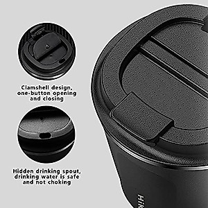 HiKupa Insulated Travel Mug with Lid, 510ml Leakproof Stainless Steel Tumbler, BPA Free, Double Walled Vacuum Coffee Mug, Thermal Cup for Hot and Cold Drinks (17oz, Pink)