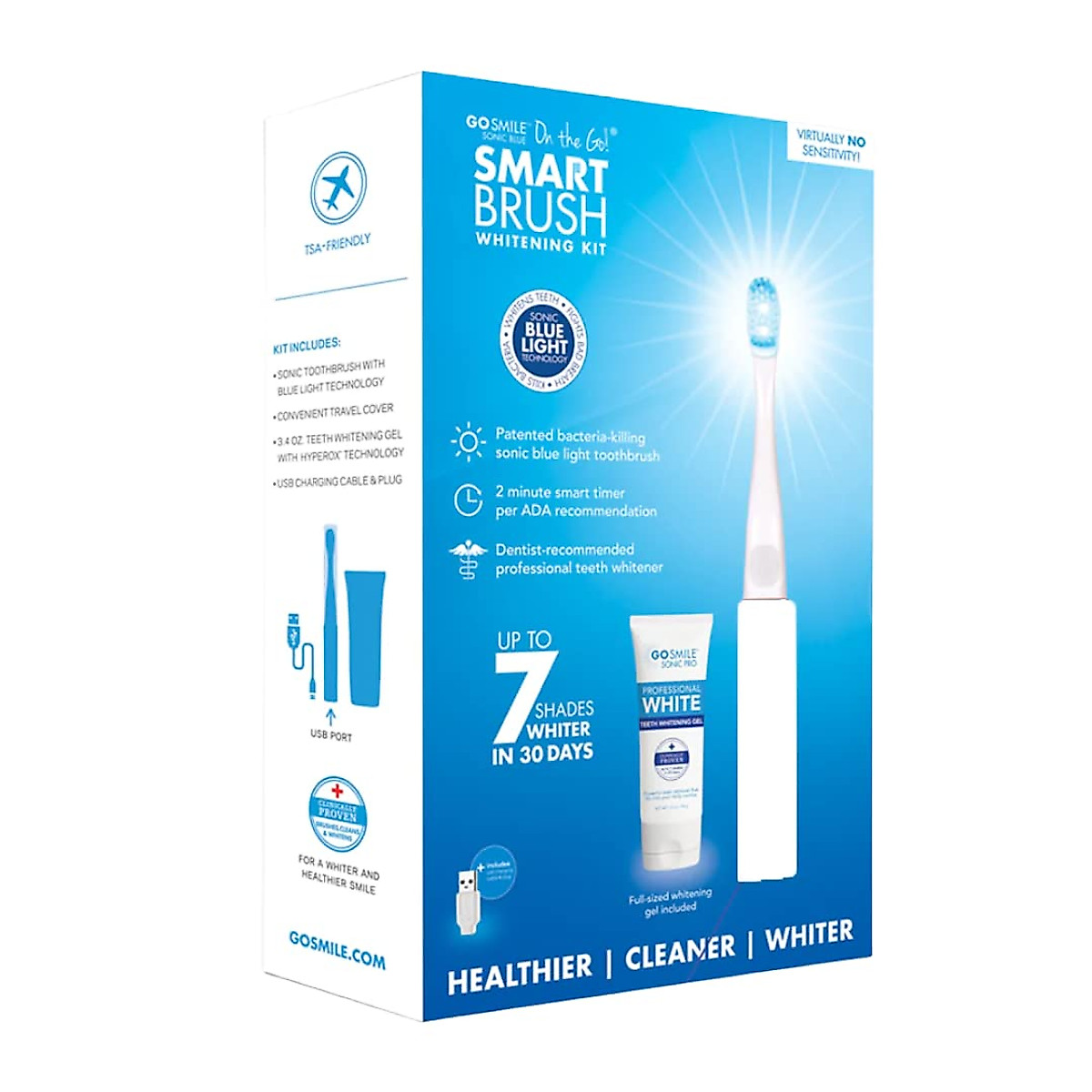 Go Smile Smart Sonic On-The-Go Blue Light Technology Whitening Kit - Dentist Recommended Electric Toothbrush & Professional Tooth Enamel Whitener & Stain Remover Whitening Gel - No Sensitivity, White