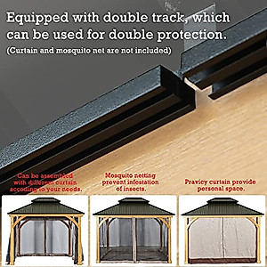 Aoodor Patio Solid Wooden Gazebo 10 x 12 ft. Hardtop Roof 2 - Tier for Garden, Green and Black