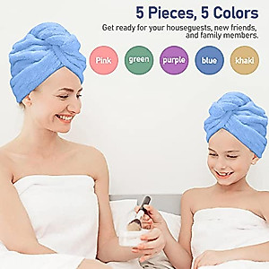 Aivoch Hair Drying Towels, 5pcs Twist Women's Soft Shower Towels for Hair Turban Wrap Drying Head Towels for Girl Women (25 x 65cm)