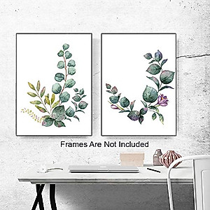 KAIRNE Eucalyptus Leaf Canvas wall Art Painting Set of 4 Unframed(8x10 Inch) Tropical Plant Decor Leaves pink flower art print Botanical Wall decor for living room home wall decoration