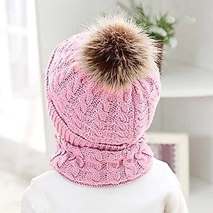 3PCS Baby Winter Hat Scarf Gloves Set Kids Knitted Beanie Cap Neck Warmer Mitten for Boys Girls 0-4Years (Pink)