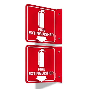 T&R Fire Extinguisher Sign, Fire Extinguisher with Down Arrow - 2 Pack - 6 x 6 Inches Acrylic, 2 pre-drilled holes, Includes Matching Screws, Use for Home Office/Business