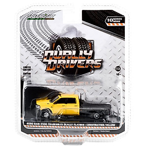 Greenlight 46100-F Dually Drivers Series 10 - 2020 Ram 3500 Tradesman Dually Flatbed - Construction Yellow 1:64 Scale Diecast