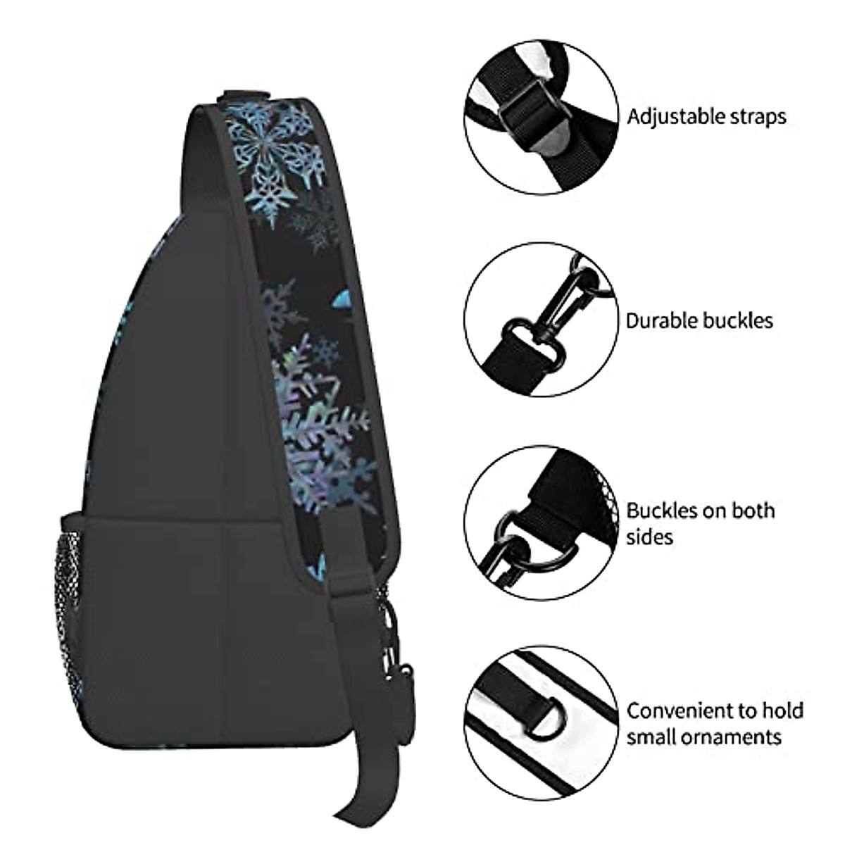 JSHXJBWR Christmas Snowflakes Chest Bags Winter Holiday Xmas Crossbody Sling Bag Travel Hiking Backpack Casual Shoulder Daypack For Women Men