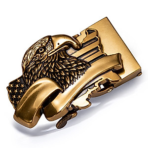 Hi-Tie Mens Belt American Eagle Gold Buckle Sliding Leather Waist Belt Cowboys Belt