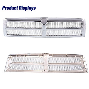 JustDrivably Replacement Parts Front Grille Grill Assembly With Chrome Shell Frame With Chrome Honeycomb Insert Compatible With Dodge Ram 1500 1994-2001 Ram 2500 3500 1994-2002 Pickup Truck