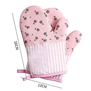 Pink Kitchen Oven Mitts, 2 Piece Set Extra Long Professional Heat Resistant Pink Kitchen Accessories Oven Gloves, 100% Cotton Material Non-Slip