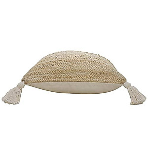 LR Home Natural Jute Tassels Throw Pillow, 1 Count (Pack of 1), Tan