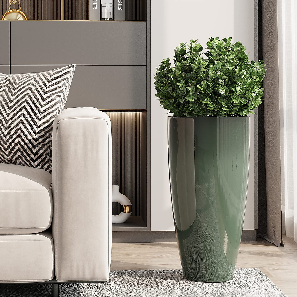 QCQHDU 21 inch Tall Planters for Outdoor Plants Set of 2,Outdoor Planters for Front Porch,Large Pots for Plants Outdoor Indoor,Green Planters Flower Pots