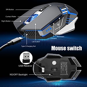 SHUNJINRUN Bluetooth Mouse, Rechargeable Wireless Mouse with 7 Buttons, RGB, 3 Modes, Ergonomic Computer Mouse for Laptop, Mac, PC, Chromebook, iPad, Tablet etc. - Gray