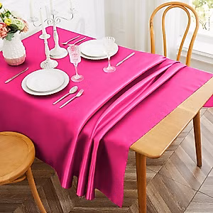 Cobedzy 1 Pack Hot Pink Satin Tablecloth, 58 x 102 Inches Rectangle Satin Table Cover,Smooth Fabric Satin Table Cloths,Luxury Silk Tablecloth for Party Wedding Dinner Restaurant