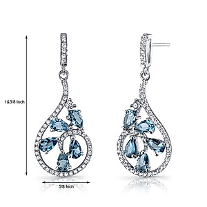 Peora London Blue Topaz Dewdrop Dangle Earrings for Women 925 Sterling Silver, Natural Gemstone Birthstone, 2.50 Carats total Pear Shape 5x3mm, Friction Backs
