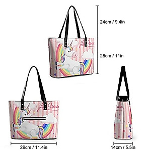 Womens Handbag Unicorn Rainbow Cloud Leather Tote Bag Top Handle Satchel Bags For Lady