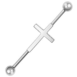 Forbidden Body Jewelry 14g 38mm (1.5 Inch) Surgical Steel Sideways Cross Industrial Piercing Barbell