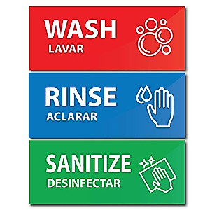 Wash Rinse Sanitize Sink Labels Self Adhesive Sign For 3 Compartment Sink