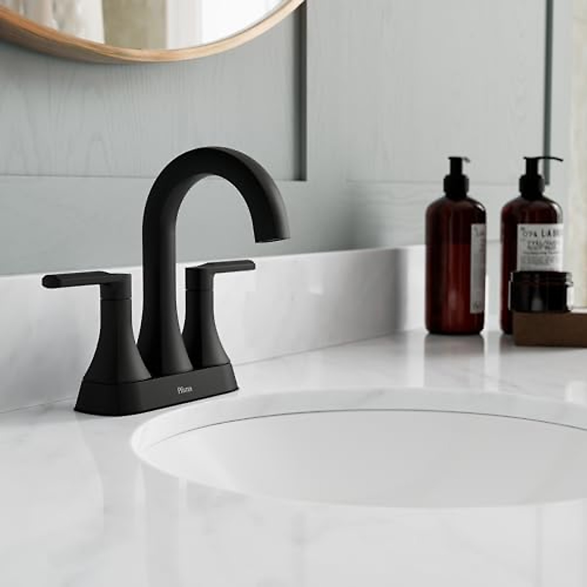 Pfister Vaneri Bathroom Sink Faucet, 4-Inch Centerset, 2-Handle, 3-Hole, Matte Black Finish, LF048VRIBB