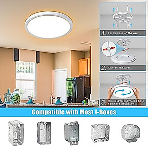 Wowag 2PACK LED Flush Mount Ceiling Light Fixture,12 Inch Super Slim 24W 2200lm,3000k/4000k/6000K 3 Color Selectable Surface Mount Low Profile Ceiling Lamp for Bedroom,Kitchen,Dining Room(White)
