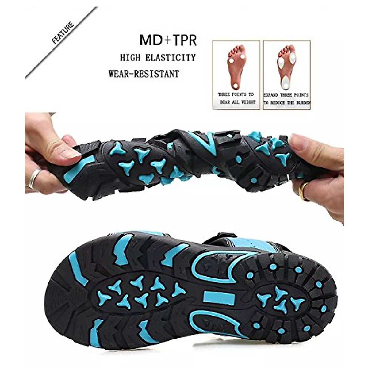 Asifn Men Women Leather Sandals Open Toe Adjustable Outdoor Hiking Walking Breathable Comfortable Summer Beach Blue(7.5 US Men