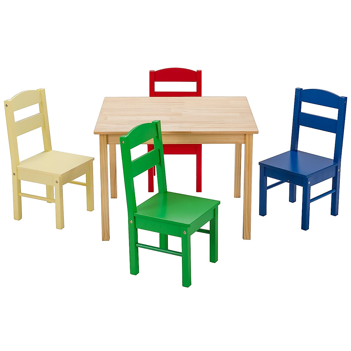 KOTEK Kids Wood Table and 4 Chair Set, Children Multi Activity Table for Learning, Playing, Drawing, Toddler Picnic Table and Chairs Set for Home, Classroom and Daycare (Assorted)