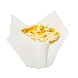 Juvale 100-Pack White Tulip Cupcake Liners for Wedding, Birthday Party, Parchment Paper Baking Cups and Muffin Wrappers for Baby Shower, Tea Party Decorations (2.2x3.15 in)