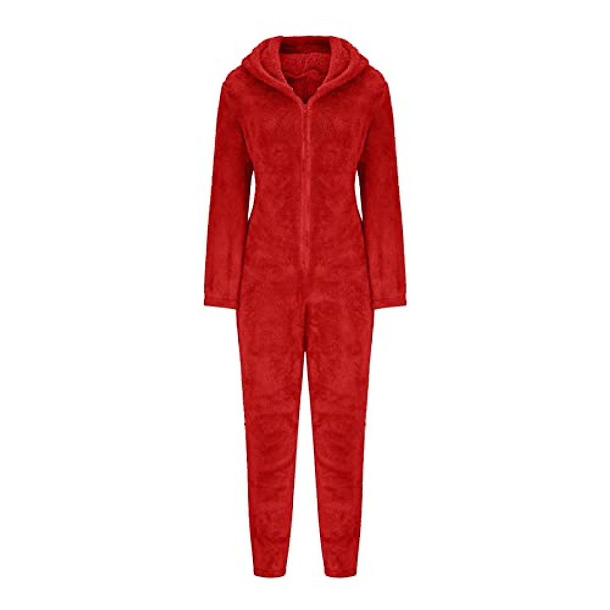 HUANKD Ropa Interior Femenina Sexy, Silk Slip Dress Women's Sleepwear Sexy Lengerie for Women, Women's Long Sleeved Hooded Plush Home Clothes, Pajamas, One-Piece Flip Buttons, Jumpsuits (XL, Red)