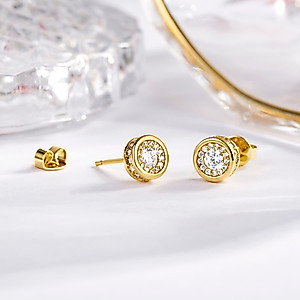 MISSLAN 18K Gold Earrings, Stud Earrings for Women,Jewelry for Women, Cubic Diamond Earrings for Women, Mothers day gifts from daughter The Best Gifts for Mom Women Wife Mother Daughter Friend Her on Birthday Anniversary Valentine’s and Mother’s Day, Hypo