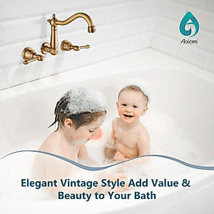 Aolemi Wall Mount Bathtub Faucet 3 Hole Tub Filler,8 Inch Center with Swivel Spout,Antique Brass