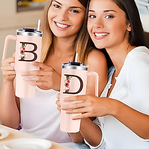 Monogrammed 40oz Tumbler with Handle for Women, Personalized Birthday Gifts for Women,Initial Cups for Woman Floral Letter D,Customized Gifts for Female Lady Gift for Mothers Day Christmas