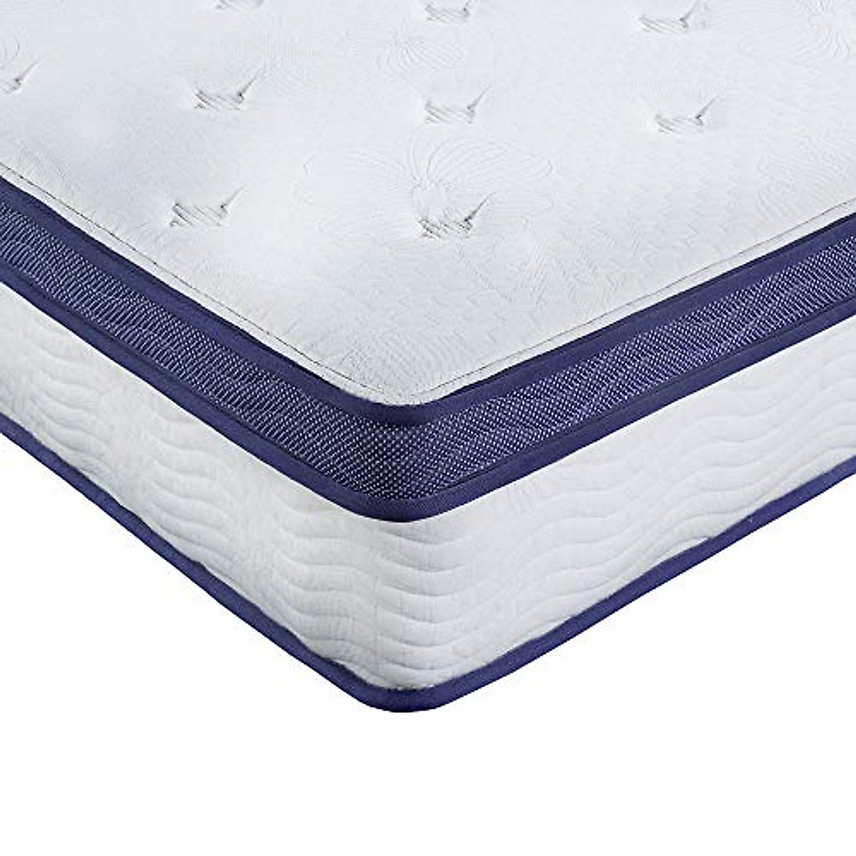PrimaSleep 12 inch Euro Top Spring Mattress,White and Navy, King