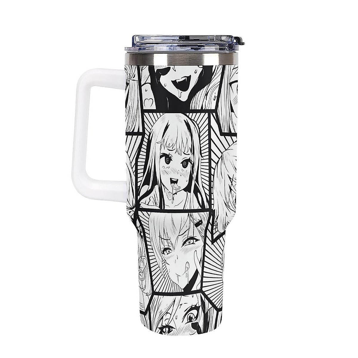 Niapessel Leak Proof Tumbler, Insulated Water Bottles with Straw, Anime Girl Face Emotion Insulated Cup with Handle 40 Oz Stainless Steel Flask for School, Travel, Car, Sports, Work