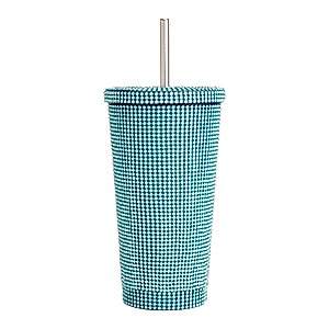 Paris Hilton Diamond Bling Water Tumbler With Lid And Straw, Vacuum Insulated Stainless Steel, Bedazzled With Over 3700 Rhinestones, 16.9-Ounce, Blue