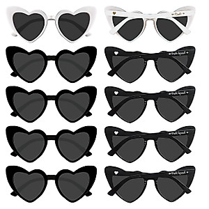PartyGifts&beyond Bachelorette Sunglasses Heart Sunglasses 10 Packs Bride Squad and Bride Sunglasses for Bachelorette Party Wedding Bridesmaid Gifts(Black)