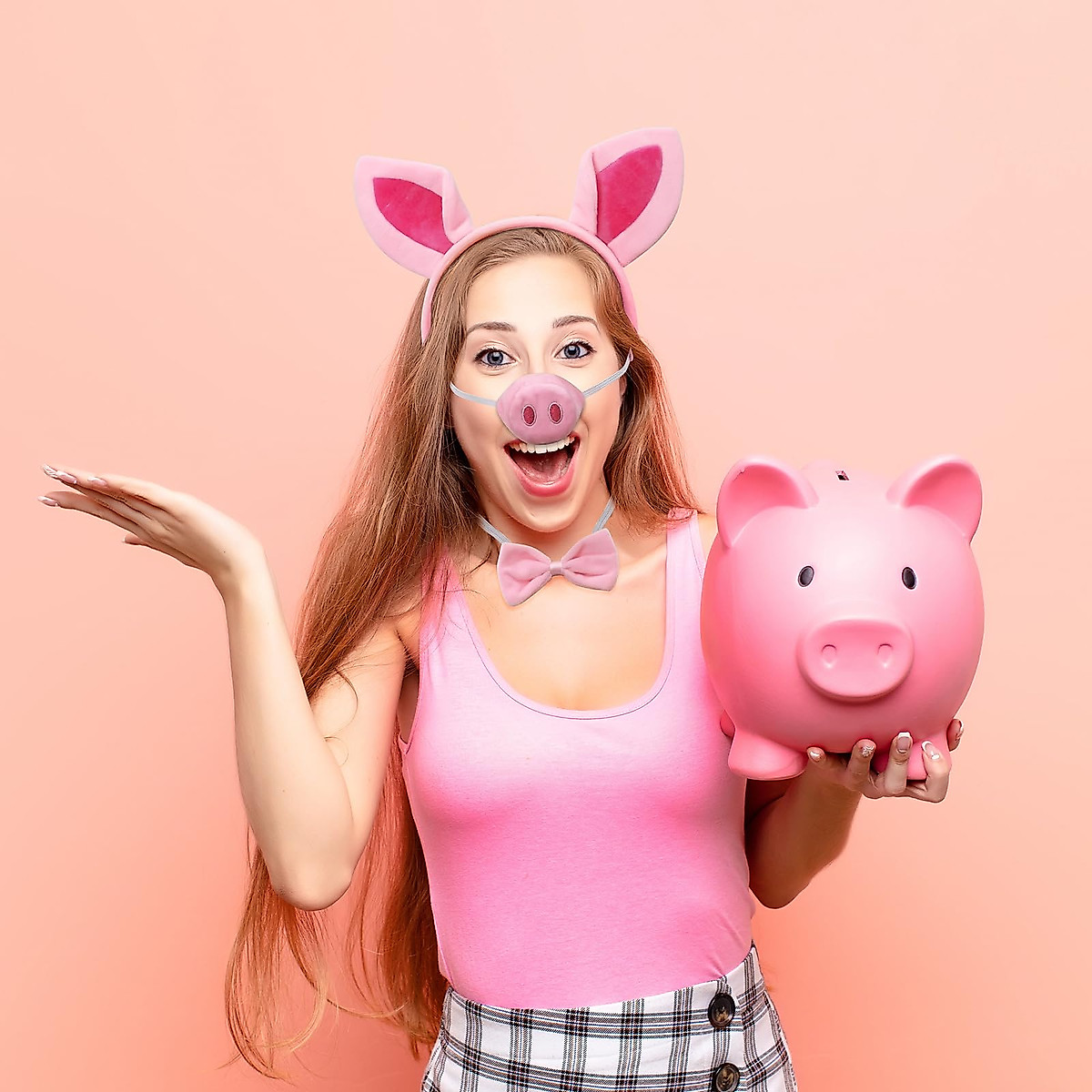 CASW Pig Costume Accessories Set Ears-Headband-Nose-Tail-Bow-Tie : Pig Costume Set for Kids - for Halloween Party, Carnival Dress up Play