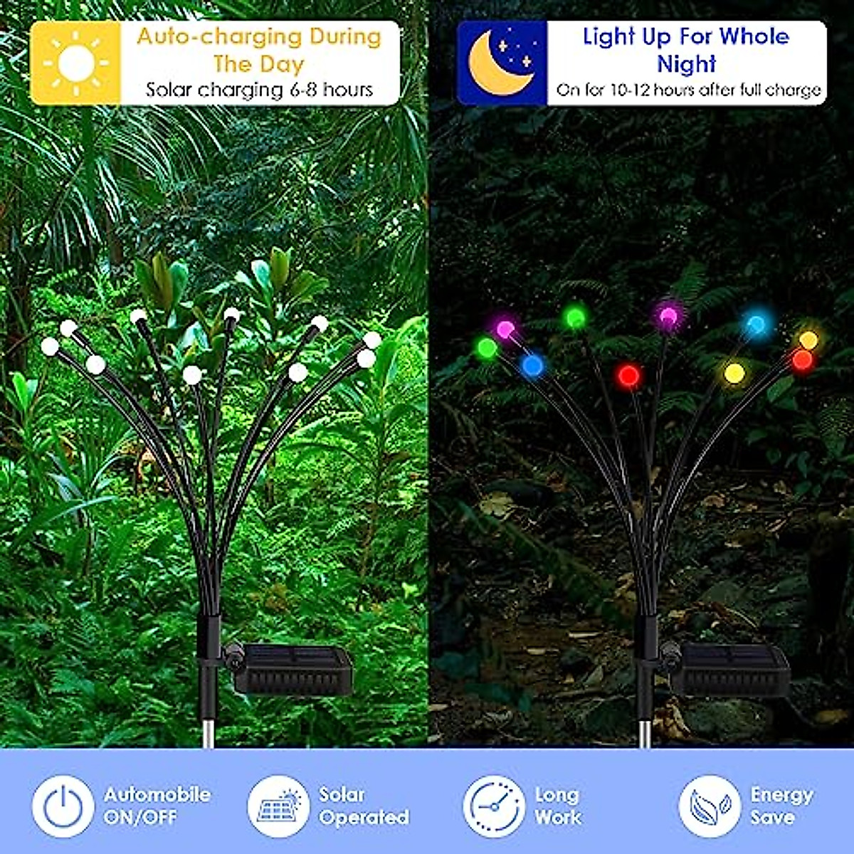 ZWOOS 4-Pack 10 LED Solar Firefly Lights, Solar Outdoor Lights Waterproof for Garden, Patio, Yard - Light Up Whole Night (RGB)