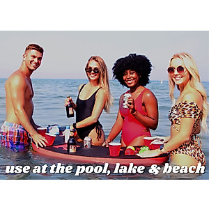 Polar Whale Giant Red and Black Floating Bar Table Tray Bartender Drink Holder for Pool or Beach Party Float Lounge Refreshment Durable UV Resistant Foam 15 Compartment with Cup Holders 5 Feet Long